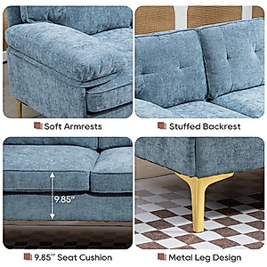 RIHEREFY 84'' L Shaped Couch with Chaise, L Shape Sectional Couch with Metal Legs, 3-Seat Sofa with Reversible Chaise, Mid Century Modern Couch for Living Room, Bedroom, Apartment(Blue)