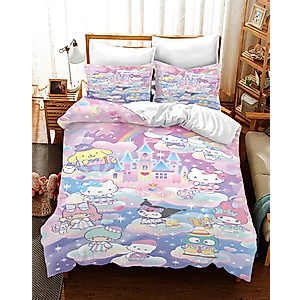 EIANLAI 3 Piece Anime Bedding Set 3D Printed Cartoon Soft Duvet Cover Set for Bedroom (1 Duvet Cover & 2 Pillowcases)-Twin