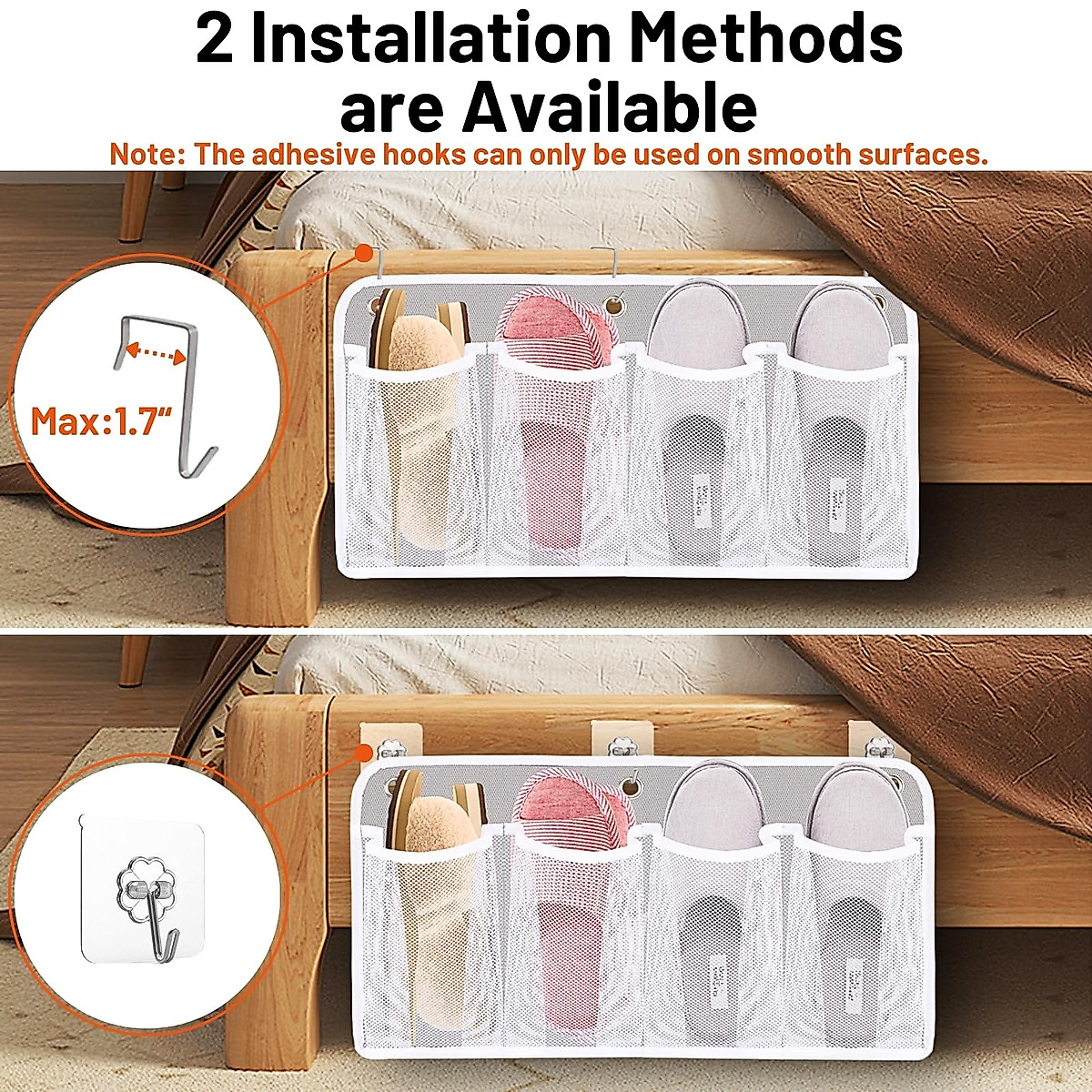 RV Shoe Storage for Bedside - 4 Pocket Wall Mounted Entryway Shoes Rack, Bed Hanging Pocket Organizer, Bedside Caddy Storage Organizer for Headboards Bunk Beds Dorm Rooms,RV & Camper Essentials,Gray