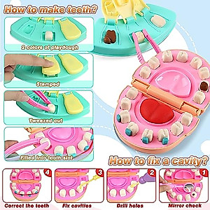 Deardeer Play Dough Dentist Set Doctor Drill and Fill Playset Retro Playdough Creation with Moulds and Models Kids Gift Set