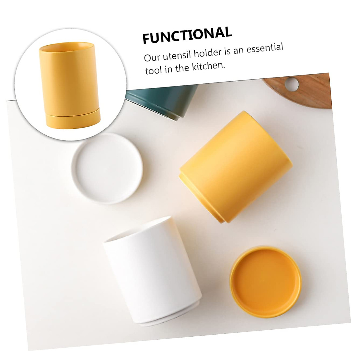 Cabilock 1 Set Kitchen Ceramic Utensil Holder Countertop Kitchen Utensil Crocks Holder Caddy for Cooking Tool Utensils Flatware Organizer Yellow