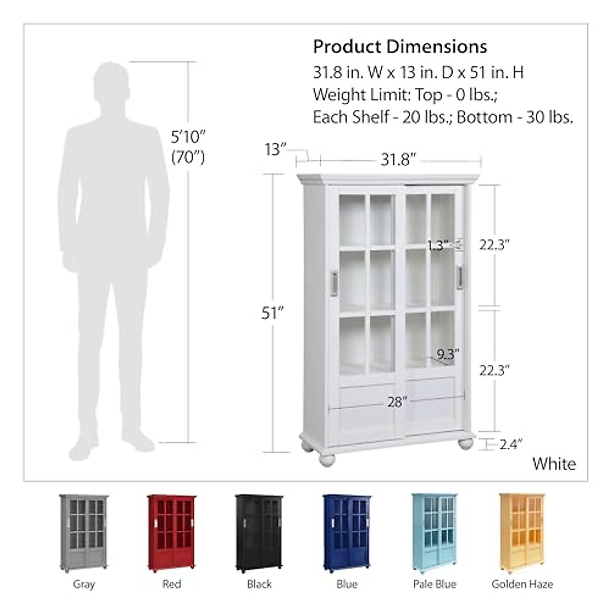 Ameriwood Home Aaron Lane Bookcase with Sliding Glass Doors, Pale Blue
