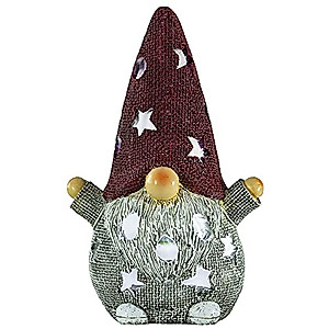 Jy.Cozy Garden Gnome Statue - Resin Dwarf Figurines Solar Led Lights, Outdoor Spring Decorations for Patio Yard Lawn Porch, Handmade Ornament Gift