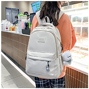 GRYPIT Kawaii Cute Aesthetic Backpack with Cute Accessory Cute Bag Charm (Stone White)