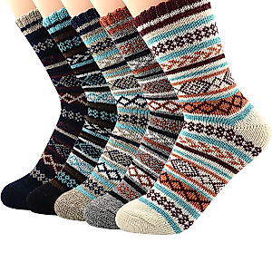 Zando Womens Wool Socks Winter Thick Athletic Socks Crew Sock Warm Hiking Merino Wool Socks Soft Mid Calf Cashmere Sock Duck Boot Sock A Diamond One Size