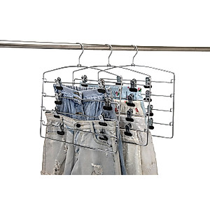 3 Quality Multi Pants Hangers, Real Heavy Duty, Space-Saving Multi-Bar Metal Hangers, Stable with Non-Slip Foam Padding, Swivel Hook for 5 Jeans Each, Suit Pants, Scarves, Towels, Trousers (Pants, 3)