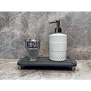 Dunya Home Bathroom Sink Caddy Fast Drying Stone Drying Rack Accessory Organizer Diatomaceous Earth Drying Rack Sponge Bottle Soap Countertop Organizer Dark Gray