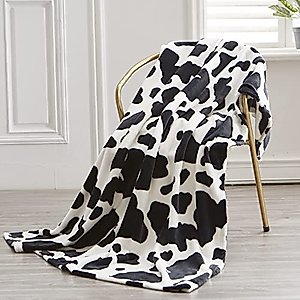 MAST DOO Large Cow Print Fleece Throw Blanket, Fluffy Black and White Aesthetic Bed Blanket Cow Bedroom Decor Suitable for All Season 60x80 inch
