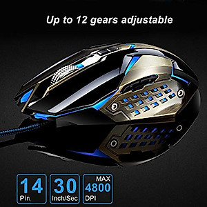 HUFAN T03 USB 3200DPI Four-Speed Adjustable Custom Macro Light Wired Optical E-Sport Gaming Mouse, Length: 1.5m(Black) (Color : White)