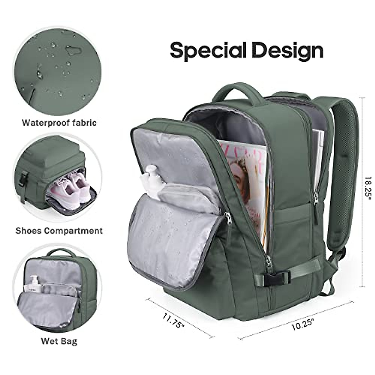 Bagsure Large Travel Backpack for Women Men, 45L Expandable Carry On Backpack, 17 Inch Laptop Backpack Waterproof College Business, Flight Approved