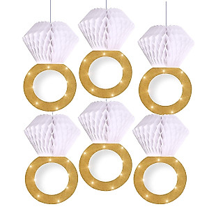 Bridal Shower Decoration,Engagement Party Supplies,Bachelorette Party Favor,She Said Yes Engaged Diamond Ring,Glitter Gold Honeycomb Ring Hanging Decorations Set of 6