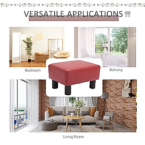 HOMCOM Ottoman Foot Rest, Small Foot Stool with Faux Leather Upholstery, Rectangular Ottoman Footrest with Padded Foam Seat and Plastic Legs, Red