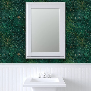 Removable Wallpaper 9ft x 2ft - Dark Green Moon Stars Bohemian Star Night Celestial Custom Pre-Pasted Wallpaper by Spoonflower