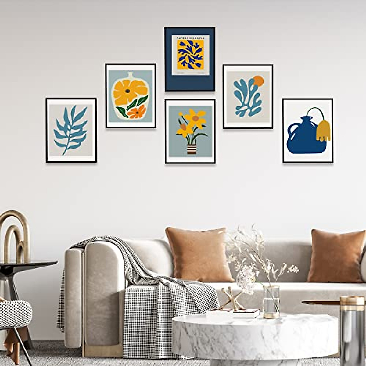 Zzuyi Set of 6 Matisse Canvas Wall Art Poster, Matisse Blue Yellow Floral Plant Abstract Shapes Illustrations, Abstract Minimalist Wall Art Posters , Sunflower Canvas Paintings Pictures for Bedroom, Living Room Wall Decor - 8''x10''x6 Pcs Unframed