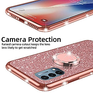 nancheng for Oneplus Nord N200 5G Case (6.49-inch), Phone Case for Nord N200 5G Cute Soft Silicone Pink Cover for Girls Women with Ring Kickstand Shockproof Protection Case - Rose Gold