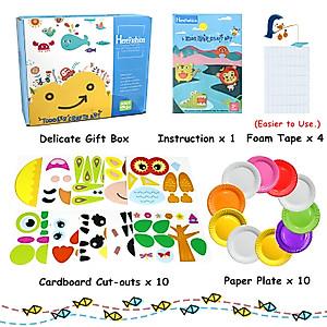 Here Fashion Toddler Crafts Paper Plate Art Kit Arts and Crafts for Kids Boys Girls Preschool Easy Animal Plate Craft DIY Projects Supply Kit Creative Home Activity Craft Party Groups Gift Pack of 10