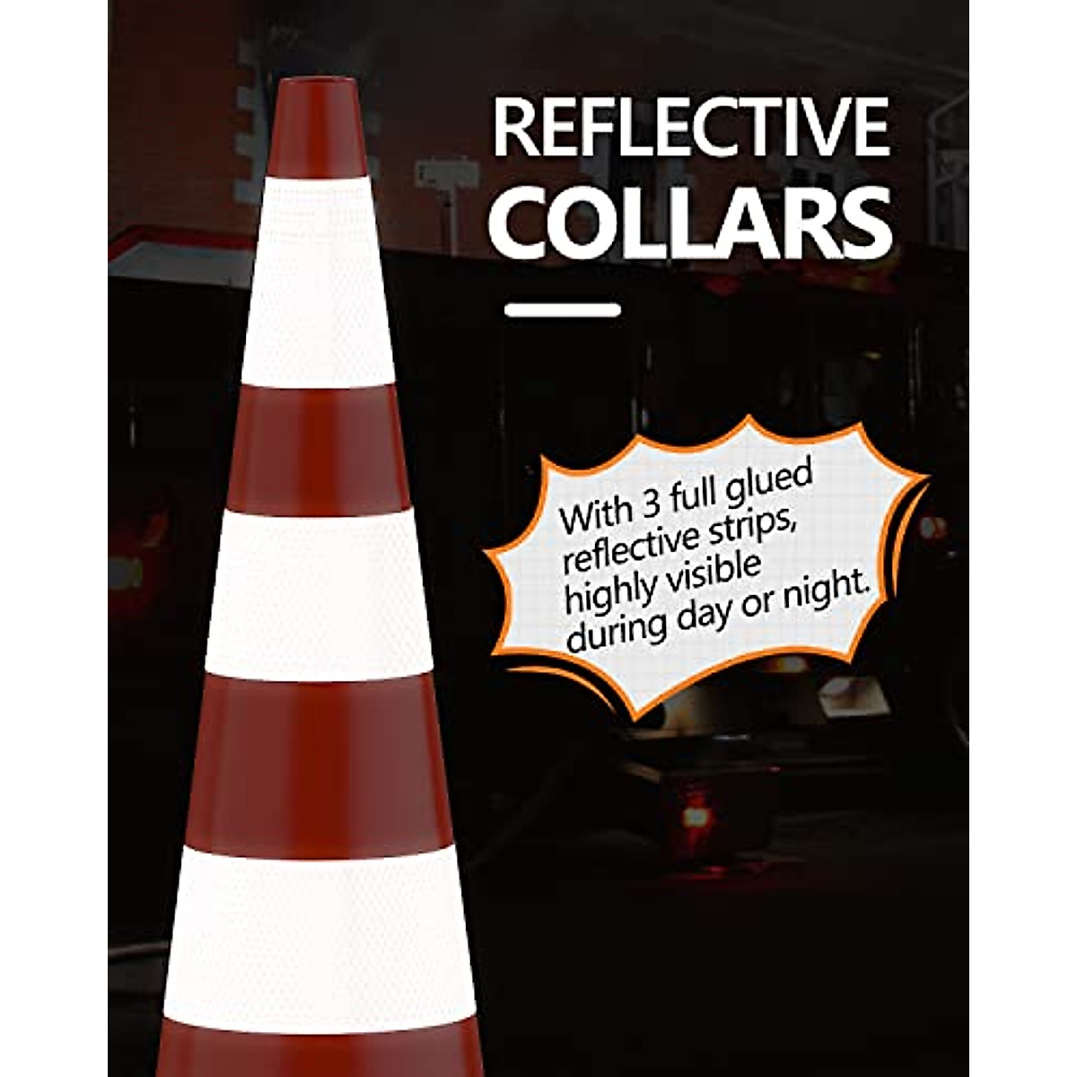 BATTIFE 36" Inch Traffic Safety Cones | 6Pack PVC Cone with Reflective Collars | Weighted Orange Construction Cones for Building Road Driveway Parking Use