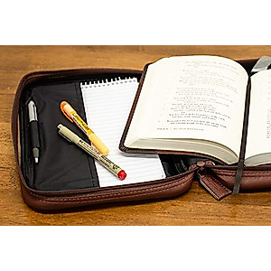 Man of God Two-Tone Brown Cross Faux Leather Men's Bible Cover Case, Large