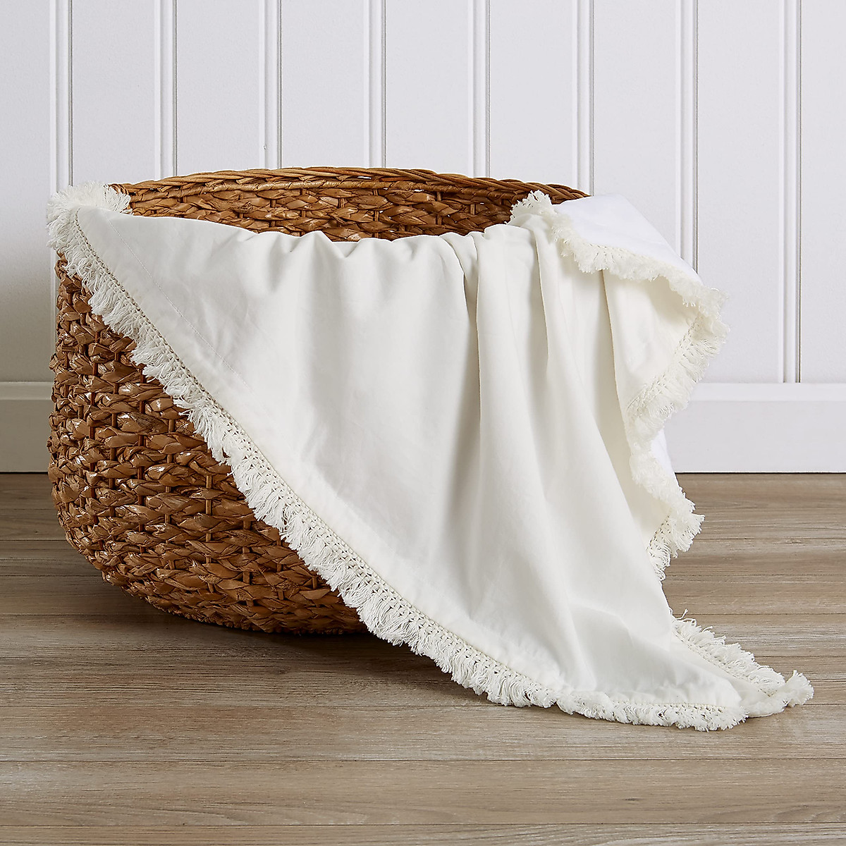 Sweet Jojo Designs Ivory Boho Bohemian Baby Girl Boy Blanket Receiving Security Swaddle Newborn Toddler Nursery Soft Minky - Gender Neutral Solid Beige Cream Off White Farmhouse Chic Minimalist Tassel