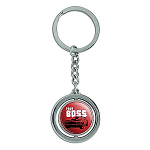 GRAPHICS & MORE Ford Mustang 1969 Boss Keychain Spinning Round Chrome Plated Metal