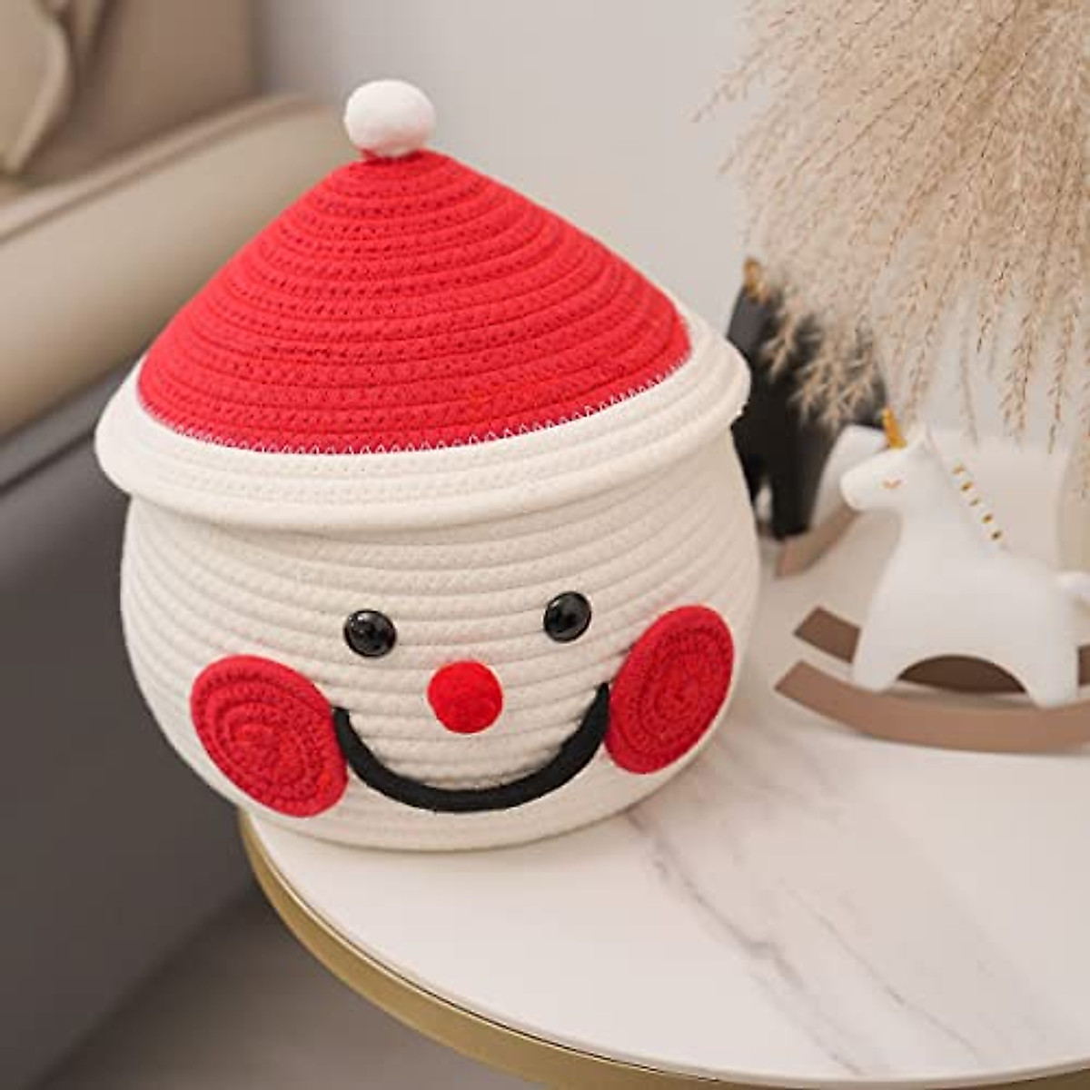 BSMstone Cotton Rope Storage Basket with Lid for Organizing Cute Decorative Closet Organizers for Nursery Toy Candy -Christmas Present