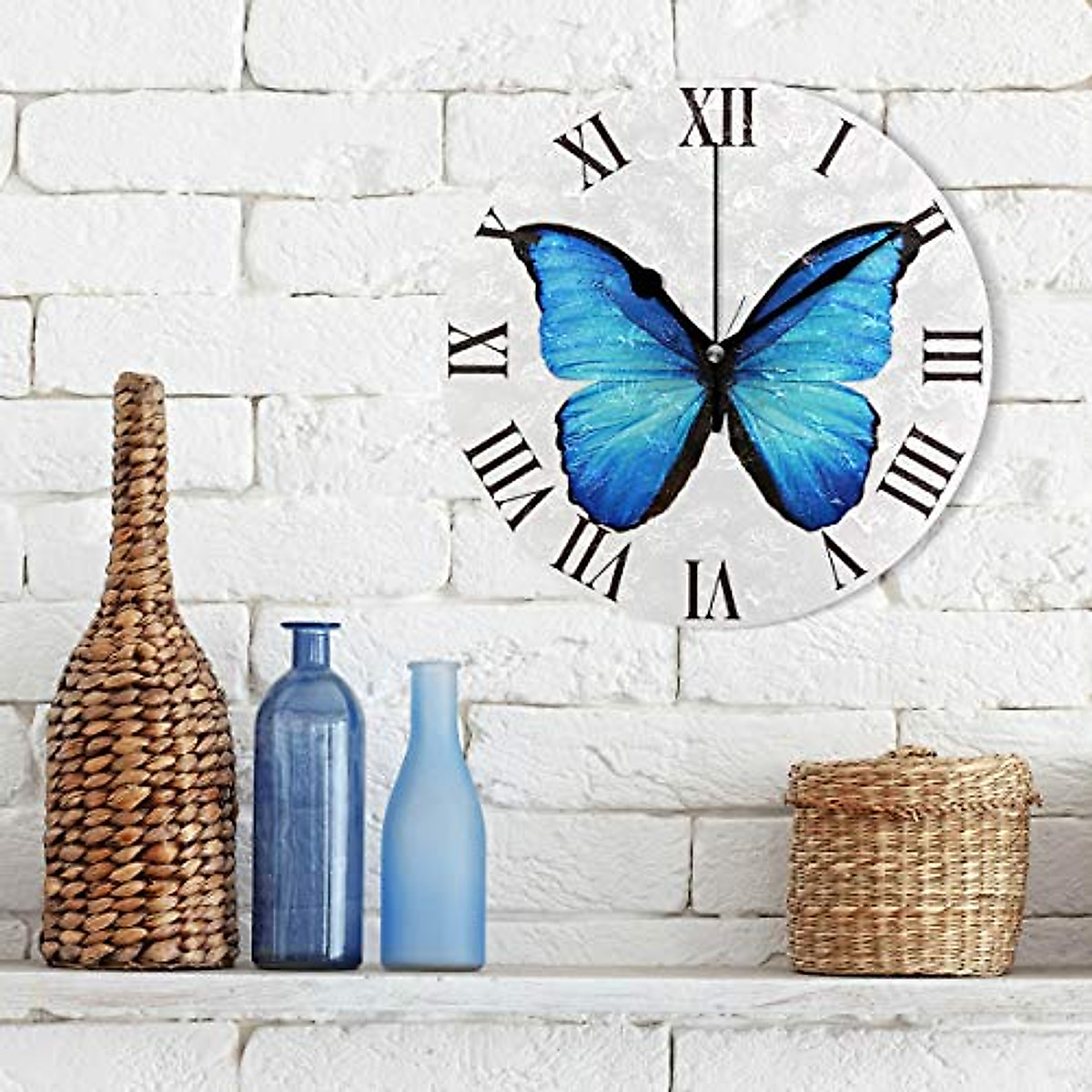 Oreayn Modern Butterfly Wall Clock for Home Office Bedroom Living Room Decor Non Ticking Blue