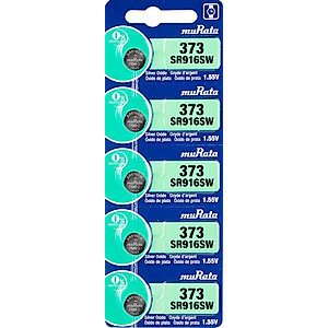 Murata 373 Battery SR916SW 1.55V Silver Oxide Watch Button Cell (5 Batteries)