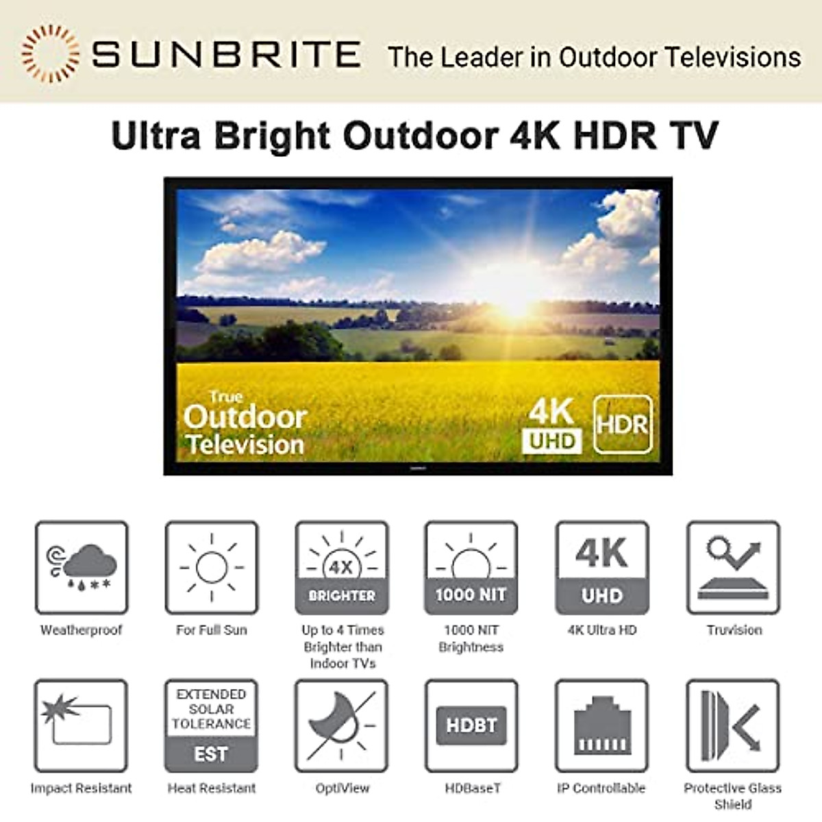 SunBrite 49-inch Outdoor Television 4K with HDR - Pro 2 Series - for Full Sun SB-P2-49-4K-BL