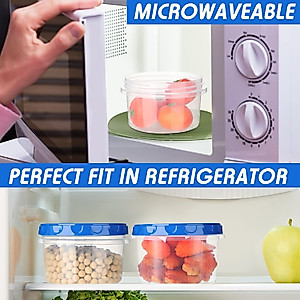 YOWOCHUNG Series 10 Pack 14 ounce Reusable Small Plastic Freezer Storage Container Twist Top Deli Jars with Screw Lid for Food Round Wide Mouth Lunch Snacks Cup, Freezer, Dishwasher Safe (Blue)