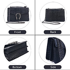 Leather Shoulder Bag Chain Purse for Women - Fashion Crossbody Bags Vintage Snake Print Underarm Bag Square Satchel Clutch Handbag(Black)