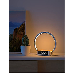 Amouhom Table Lamp, 18W Touch Lamp Alarm Clock with Wireless Charging Wake-Up Light, Digital Sonic 10W Max Qi Charger Nightstand Reading Lamps for Bedside, Reading, Home, Office