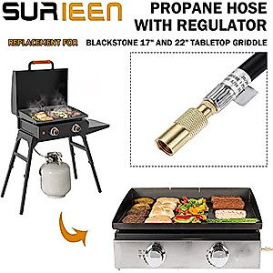 SURIEEN 4FT Propane Regulator with Hose, Replacement for Blackstone 17" and 22" Table Grilldle Adventure Ready Gril