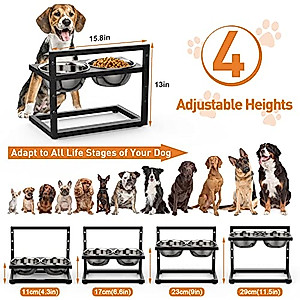 Elevated Dog Bowls, DiroPet Raised Dog Bowl Stainless Steel 1.5L/51oz, 4 Adjustable Heights Dog Bowl Stand, for Large Medium Small Dogs