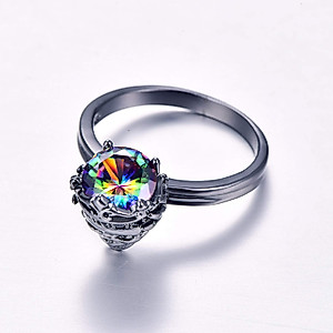 Narica Black Gold Plated Women's Antique Gothic Skull Ring Retro Oxidized Finished Round Cut Created Rainbow Topaz CZ Cubic Zirconia Filled Vintage Band Halloween 6#