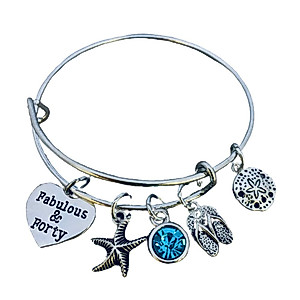 Infinity Collection Birthday Charm Bangle Bracelet, Silver Plated Nautical Beach Jewelry, Birthday Gift for Beach Women (60th)