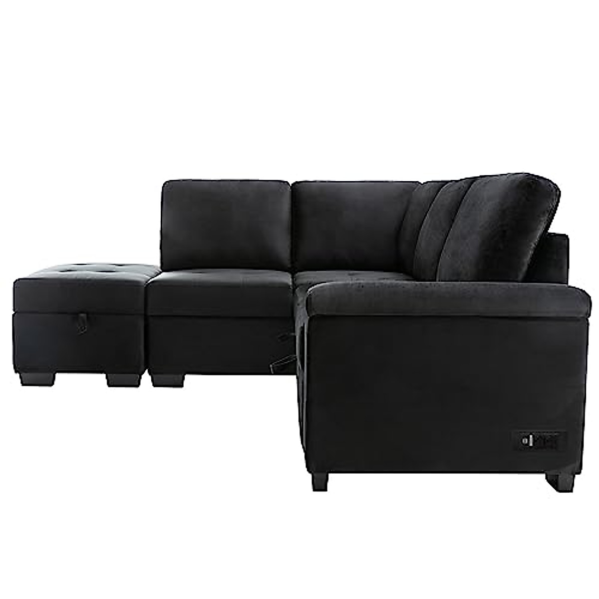 L-Shaped Corner Sleeper Sectional Sofa W/ Pull Out Cozy Sleep Couch Bed, Modern Practical Sectional & Sofa with Storage Ottoman ,Hidden Arm Storage and USB Charge for Home Apartment Living Room Sets