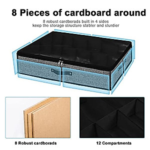 Meerainy Under Bed Shoe Storage Organizer for Closet 2 Pack- Fits 24 Pairs Underbed Shoes Container Boxes with 2 Sturdy Handles and Clear Window,Foldable Shoe Rack Holder,Black