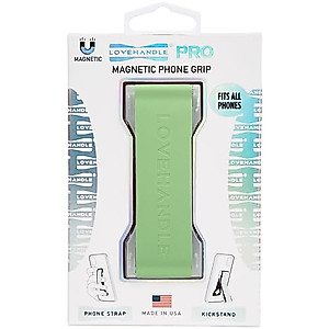 LoveHandle PRO Premium Phone Grip - Silicone Phone Strap - Magnetic Phone Mount and Kickstand for Smartphone and Tablet - Fern Green Silicone on Clear Base