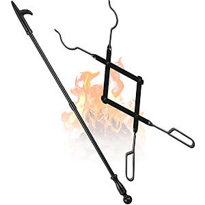 FEED GARDEN 32 Inch Fireplace Poker and 26 Inch Fireplace Tongs Set for Fire Pit Fireplace Tools Accessories Log Grabber Set for Camping Wood Stove Patio Campfire Picnic Indoor and Outdoor