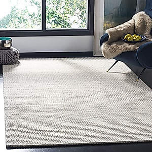 SAFAVIEH Natura Collection 9' x 12' Silver / Ivory NAT801G Handmade Solid Wool Area Rug