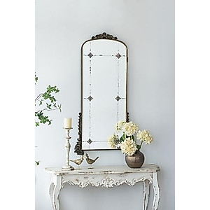 Antique Gold Full Length Mirror,Retro Full Length Mirror Metal Frame Arched Floor Mirror Full Body Mirror Wall Mirror Hanging Leaning Mirror for Living Room Bathroom Entryway 24" x 48.5"