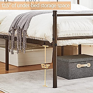 Yaheetech Classic Metal Platform Bed Frame with Headboard and Footboard Flower Design Mattress Foundation Easy Set Up Structure Full Size Bronze