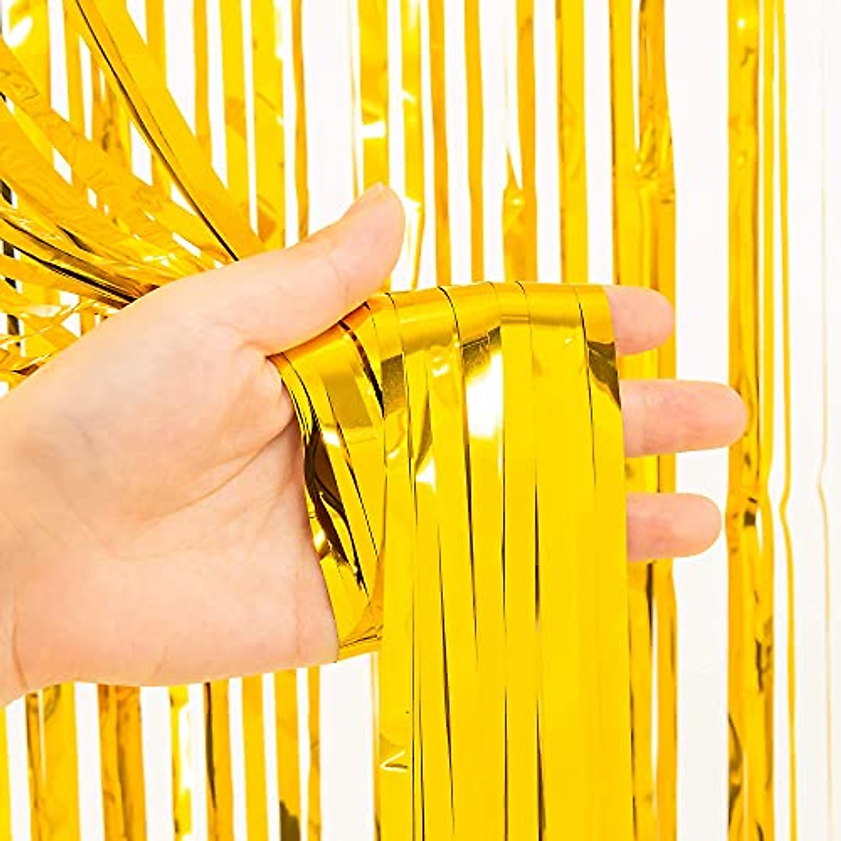 BRAVESHINE 3.2 ft x 8.2 ft Tinsel Foil Fringe Curtains Metallic Photo Booth Backdrops Party Supplies for Birthday Wedding Christmas Bridal Bachelorette Holiday Decorations - 2 Navy Blue + 2 Pure Gold