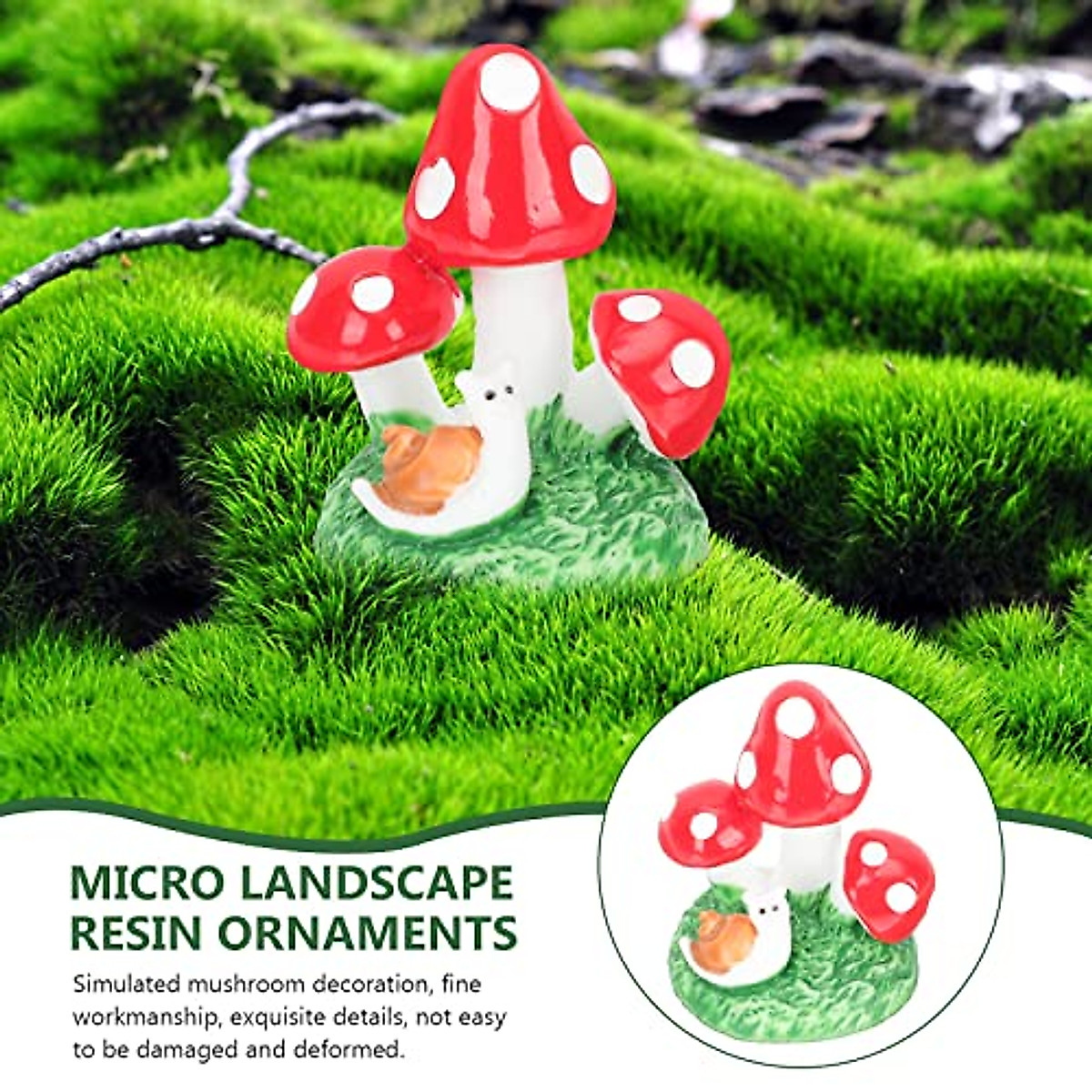 LUOZZY 5pcs Miniature Mushroom Mini Snail Mushroom Ornament Resin Bonsai Craft Photo Props Decor - Red