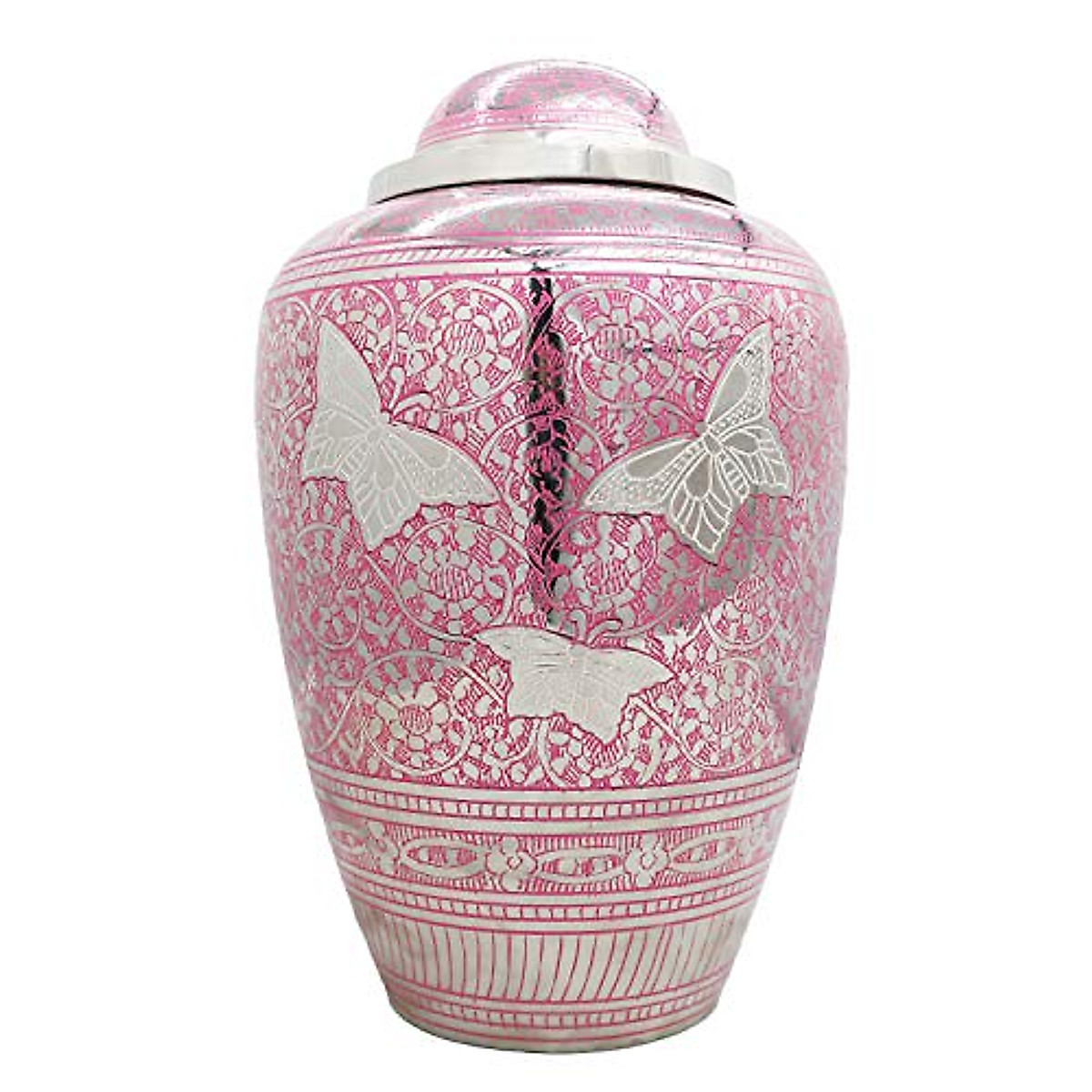 M MEILINXU Pink Butterfly Urns, Cremation Urns for Human Ashes - Display at Home or in Niche at Columbarium - Hand Engraved Urns for Ashes Adult for Female & Women & Mother(Butterflies - Brass Large