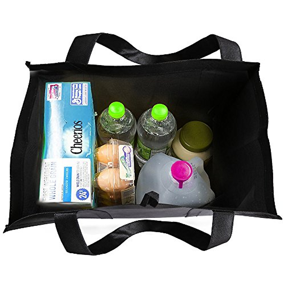 Anleo Reusable Grocery Tote Bags (6 Pack, Black) - Hold 44+ lbs - Large & Durable, Heavy Duty Shopping Totes - Grocery Bag with Reinforced Handles, Thick Plastic Support Bottom