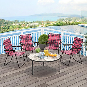 LDAILY Moccha Folding Chair Set of 6, Patio Lawn Chairs with Armrest, Sturdy Steel Frame, 6 Pack Portable Outdoor Chair, Webbed Lawn Beach Chair for Camping, Fishing, Patio, Garden, Bay, Yard, Red