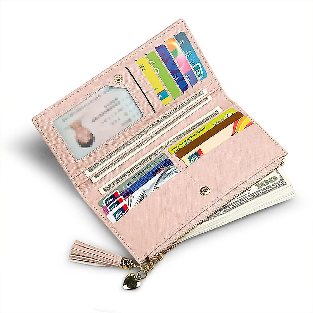 YaJaMa Women Wallet Long PU Leather Solid Credit Card Case Holder Organizer Zipper Coins Purse Cellphone Pouch with Tassel (Red)