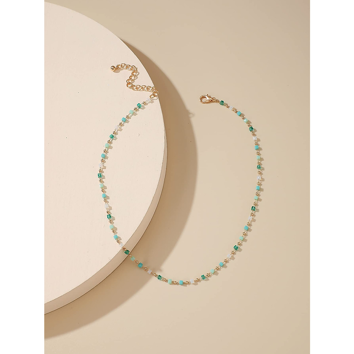 Jumwrit Bohemian Beaded Choker Necklaces Dainty Green Cubic Crystal Necklaces Boho Summer Beach Jewelry Prom Party Festival Necklaces Gift for Women