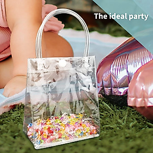 CZWESTC 50 Pcs Clear PVC Gift Bags with Handles, Small Transparent Gift Wrap Bags, Clear Tote Bag, Reusable Shopping Bags with Handle for Merchandise, Retail, Small Business (5.9" x4.92" x 2.75")